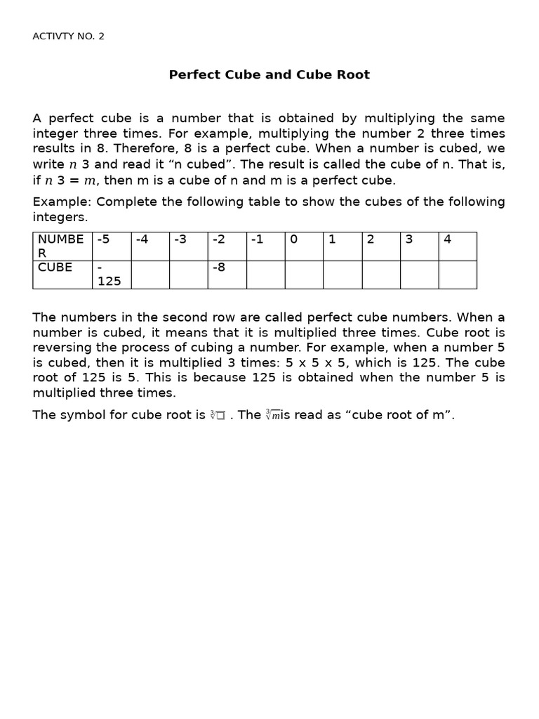 Perfect Cubes & Cube Roots Guide | PDF