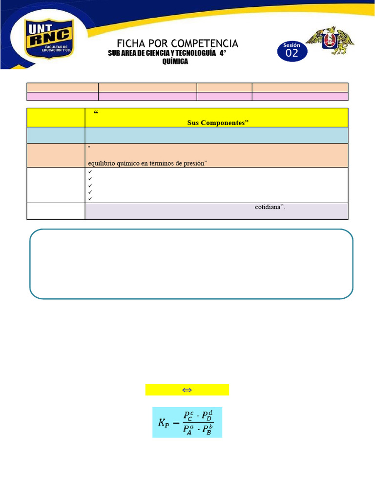 FICHA DE COMPETENCIA - N°-2 - VIII UNIDAD - Química - 4º - SEC - 2024 | PDF | Equilibrio químico ...