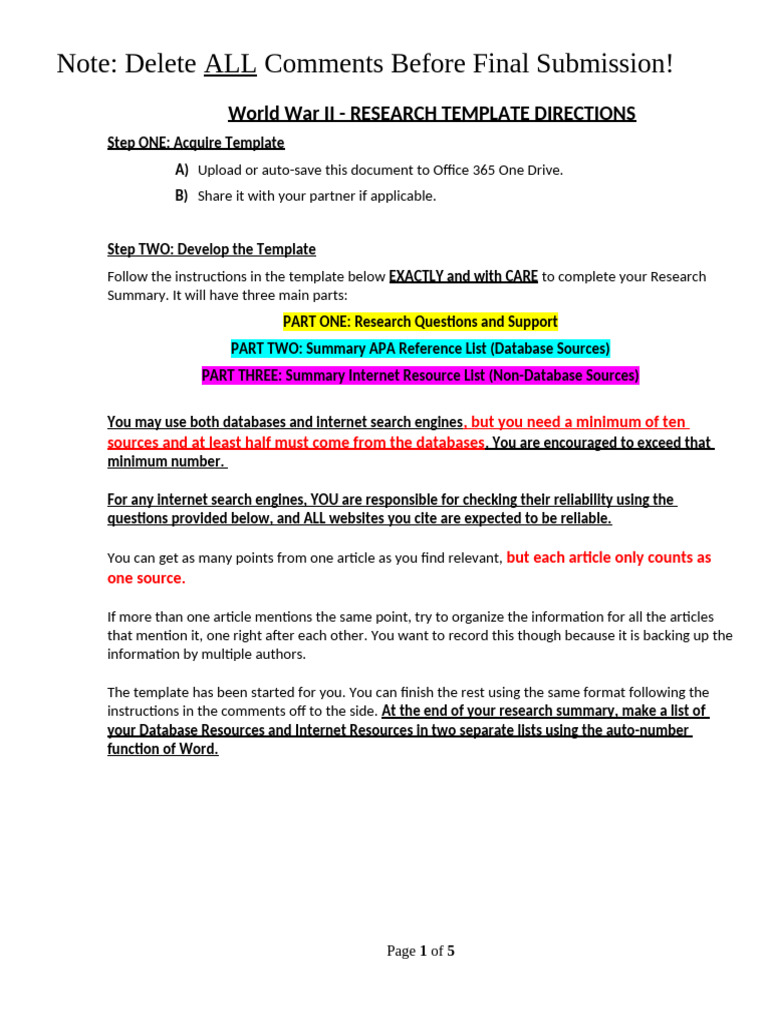 WWII Research Template 2024 | PDF | Citation | Apa Style