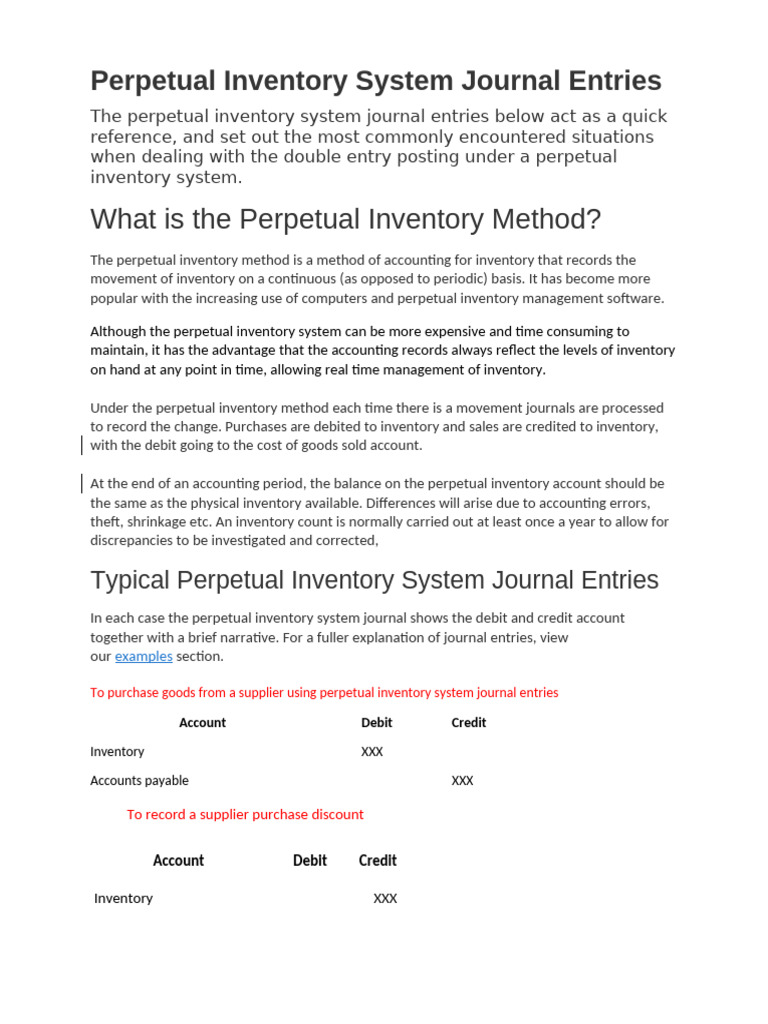 Perpetual Inventory System Journal Entries | PDF | Debits And Credits ...