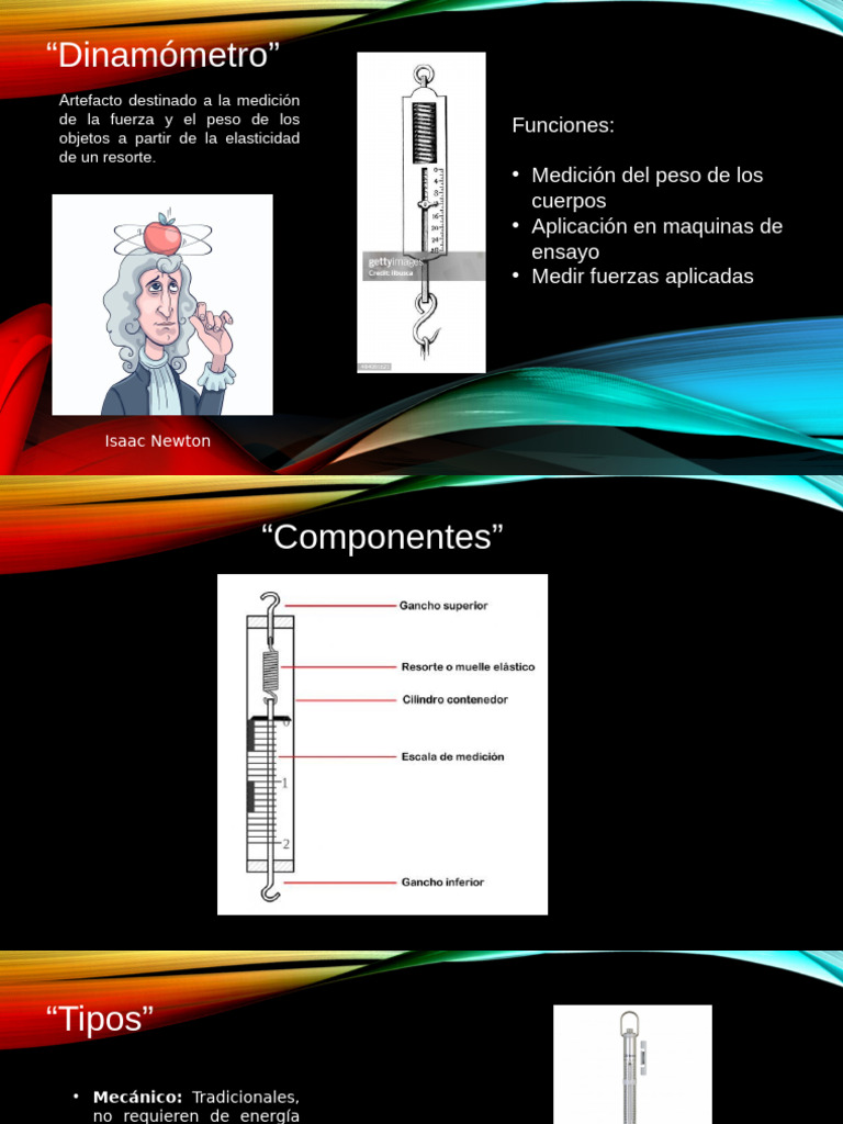 Tipos y Usos del Dinamómetro | PDF | Fuerza | Balanza
