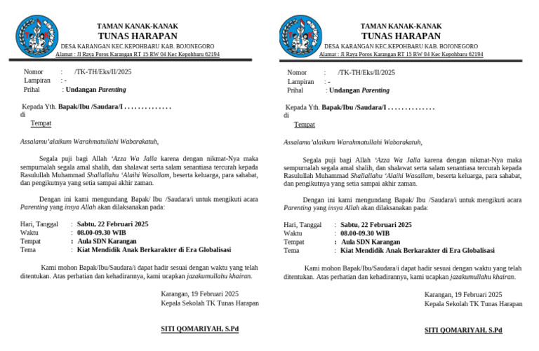 Undangan Parenting Taman Kanak-Kanak | PDF