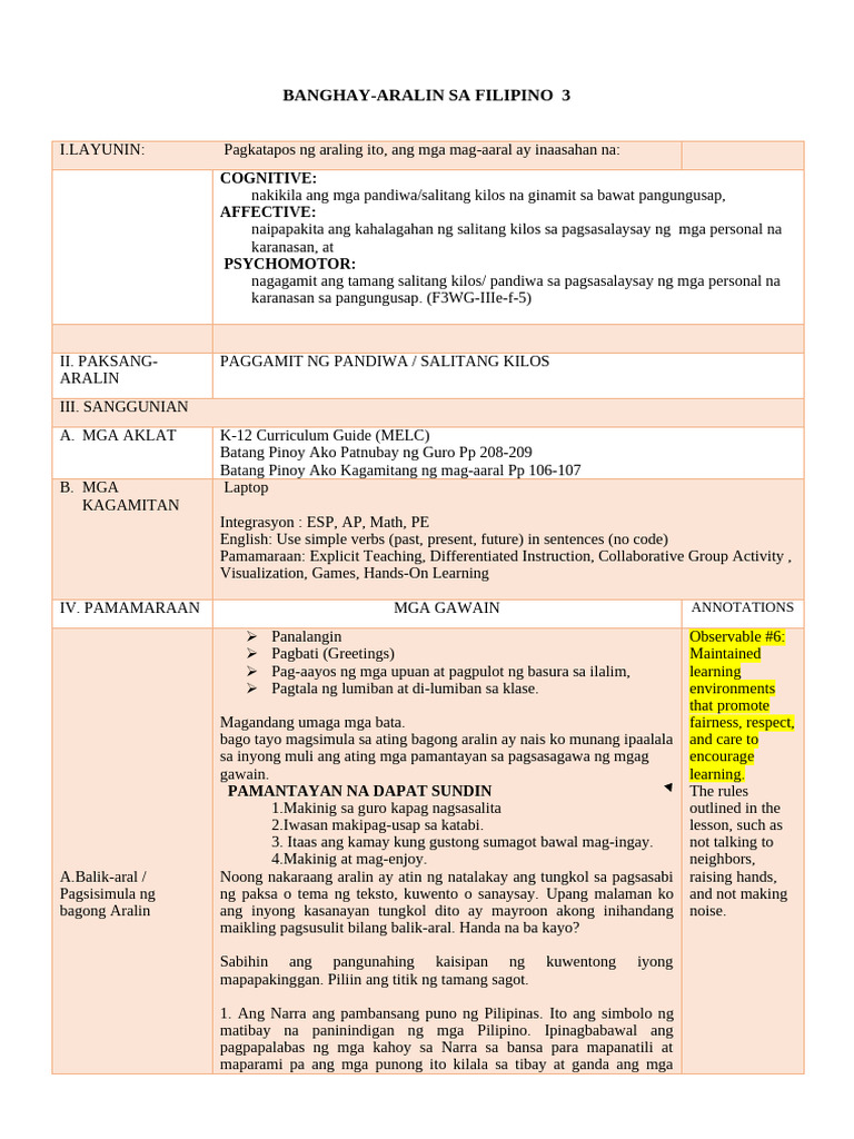 q3 Cot Filipino 3 Week 5 Pandiwa | PDF