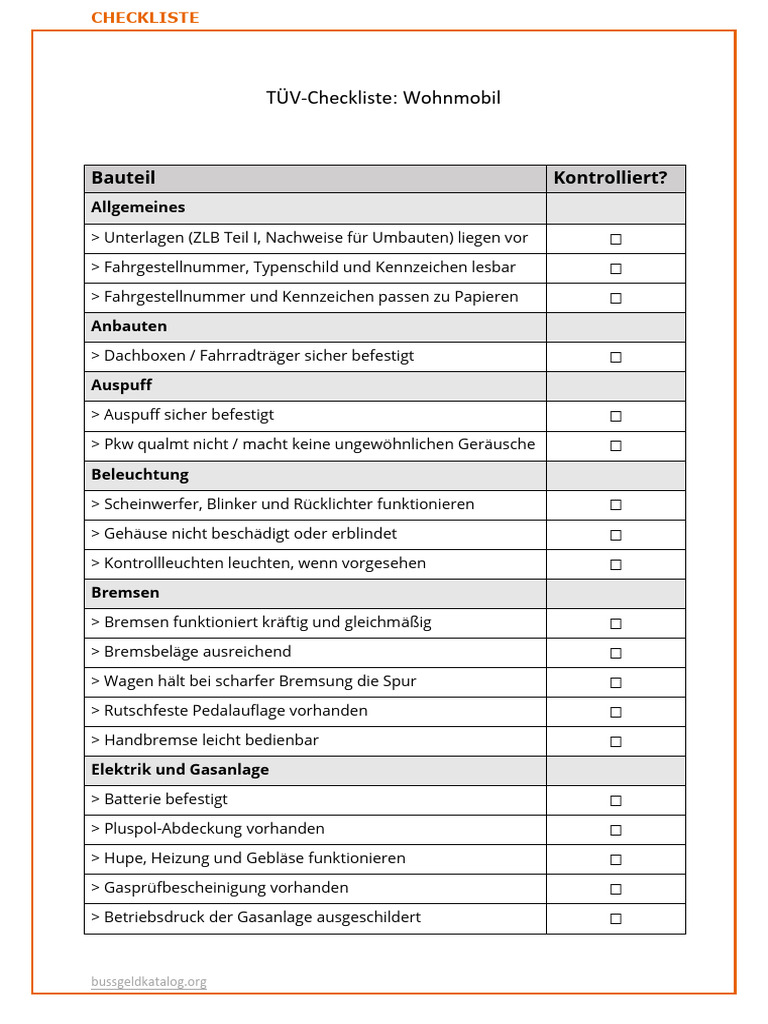 Wohnmobil Checkliste Pdf