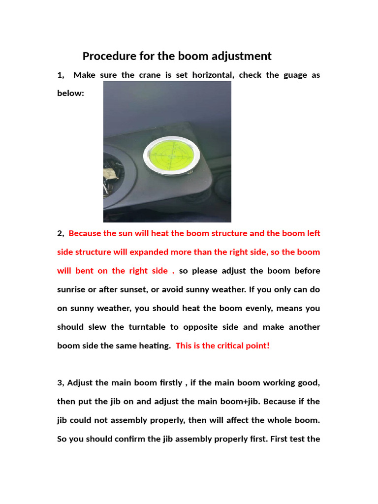 Procedure for the Boom Adjustment for RT60 | PDF