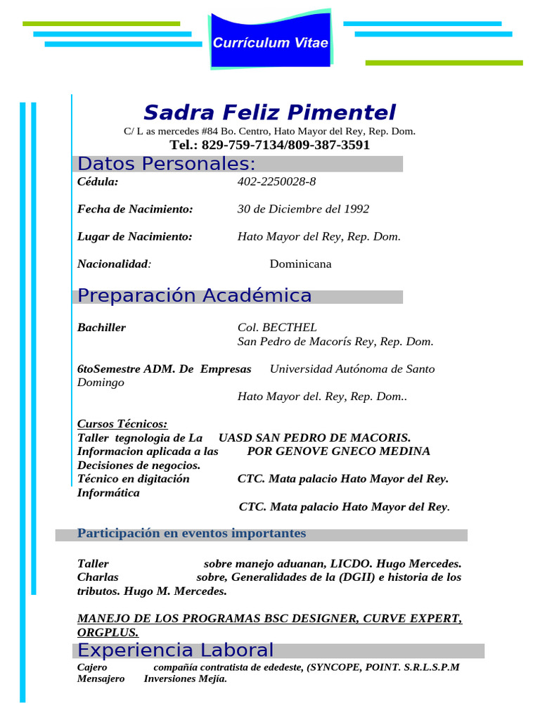 Currículum de Sadra Feliz Pimentel | PDF