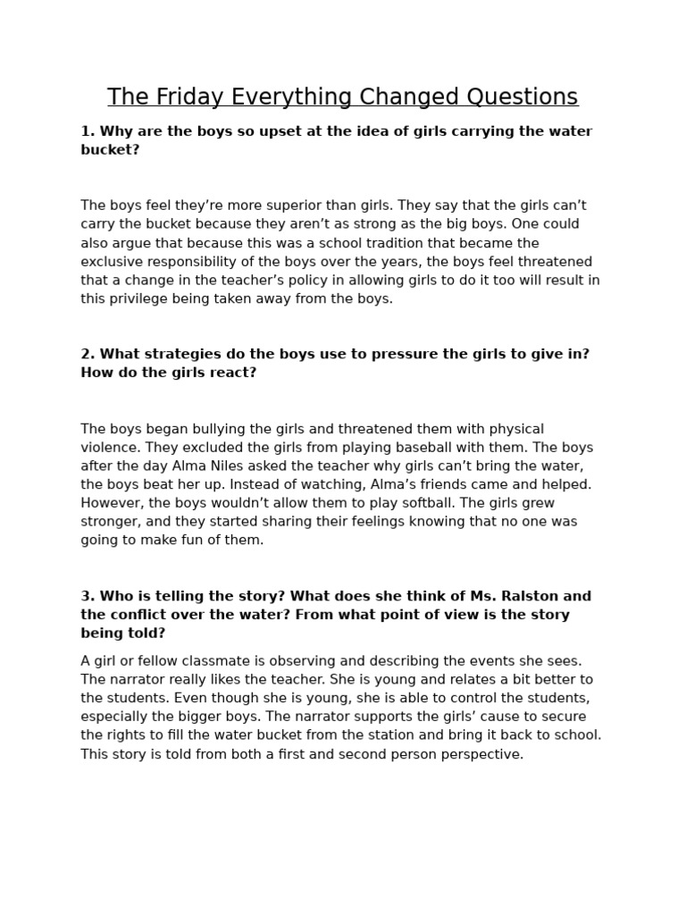 The Friday Everything Changed RC Questions | PDF