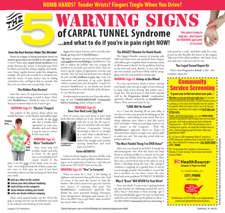 5 Warning Signs of - Carpal Tunnel Syndrome | PDF | Carpal Tunnel ...