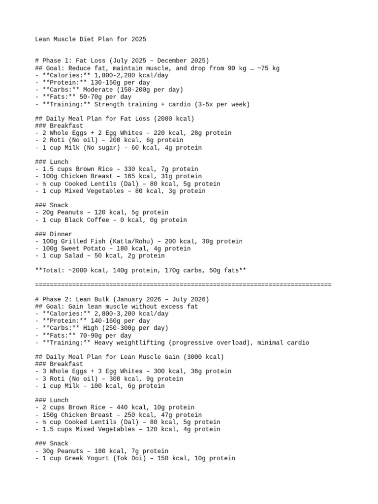 Lean Muscle Diet Plan | PDF