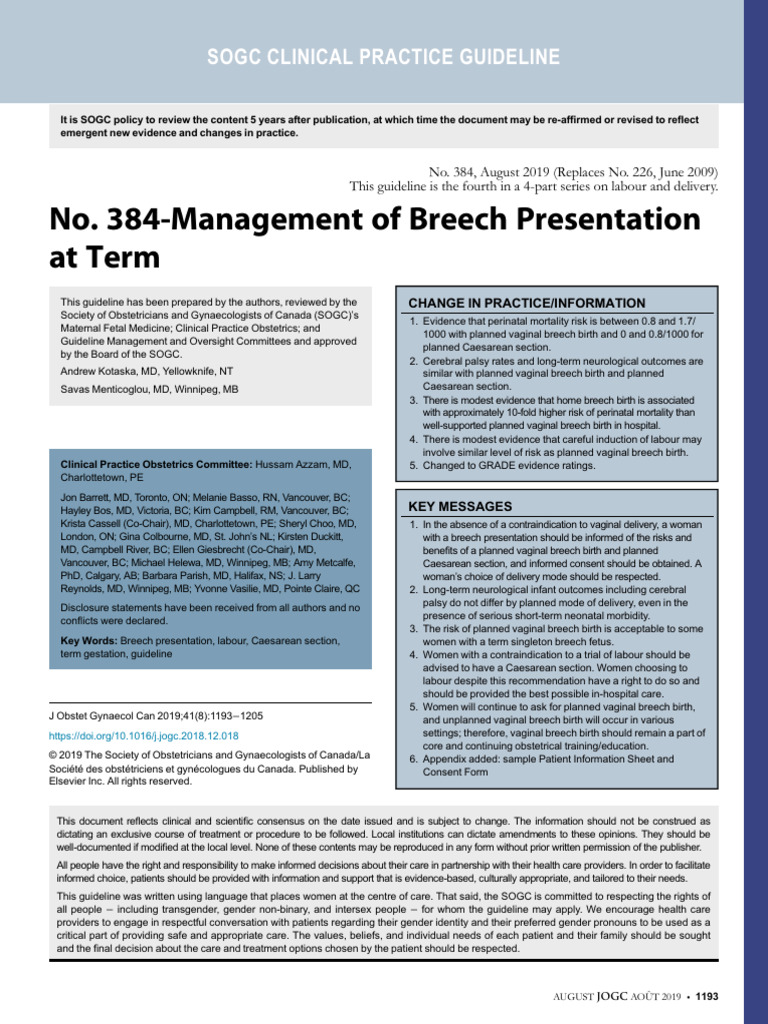 Breech Presentation Management Guidelines | PDF | Childbirth ...