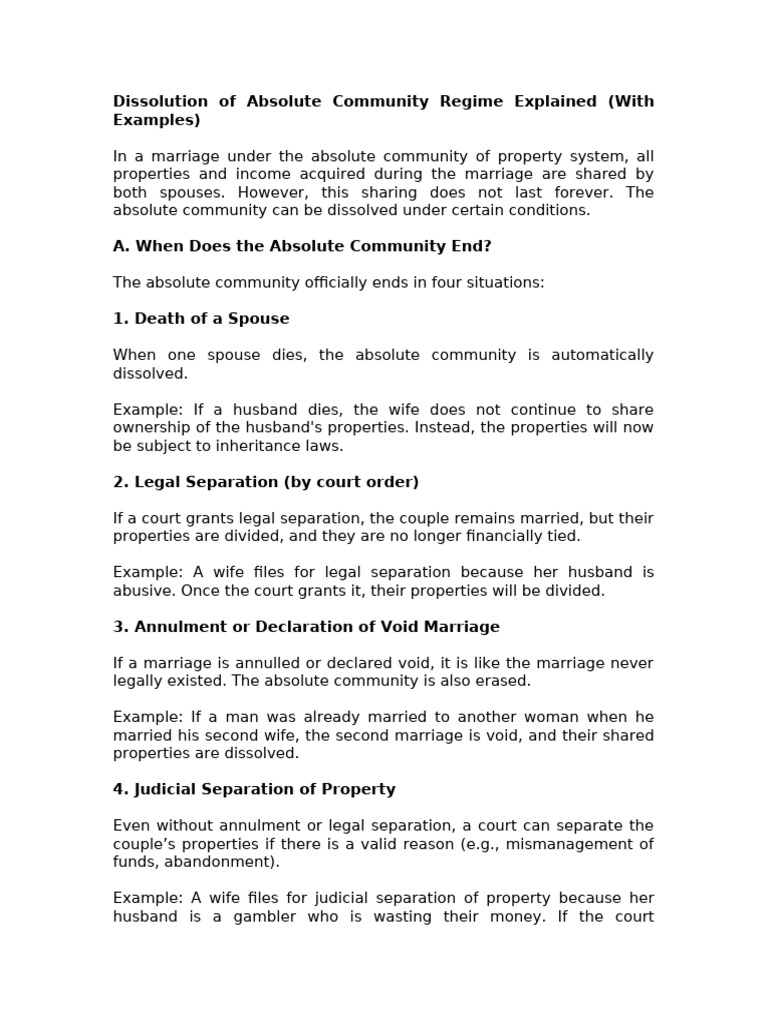 Dissolution of Absolute Community Regime Explained | PDF | Annulment ...