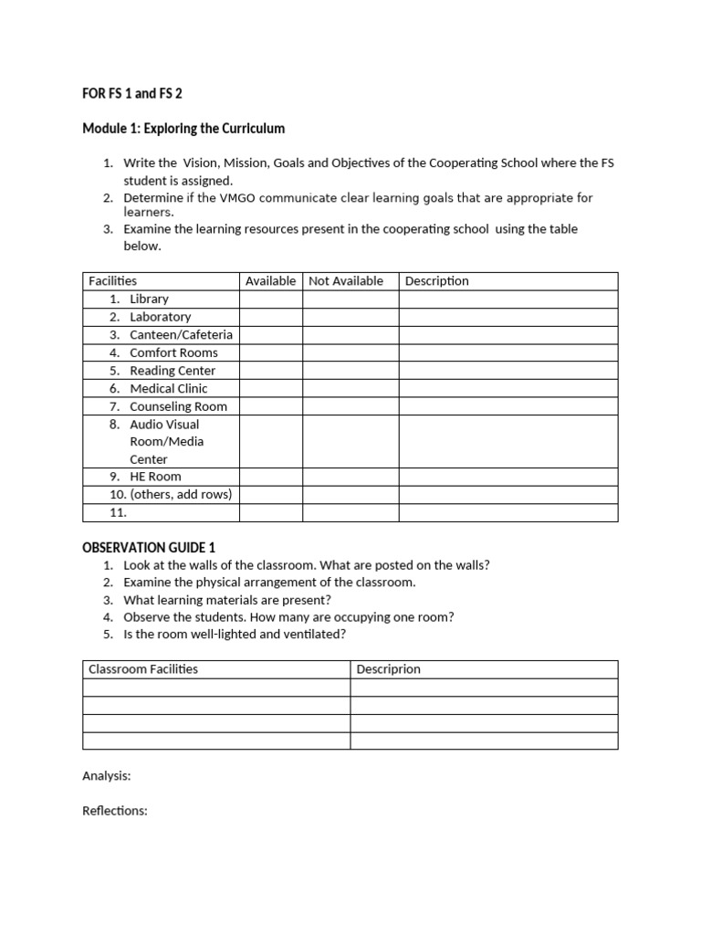 FS - 1-FS - 2 Module 1 Exploring-the-Curriculum Docx | PDF