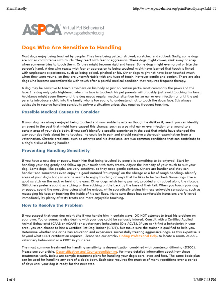 ASPCA Dogs Who Are Sensitive To Handling | PDF | Behaviorism | Dogs