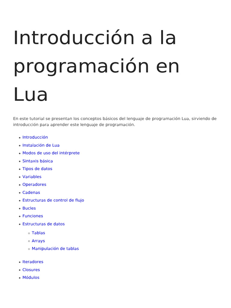 Introduccion A La Programacion en Lua | PDF | Lenguaje de programación ...