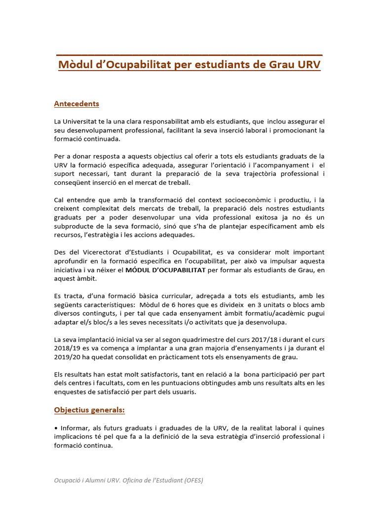 1_MODUL OCUPABILITAT GRAUS URV | PDF