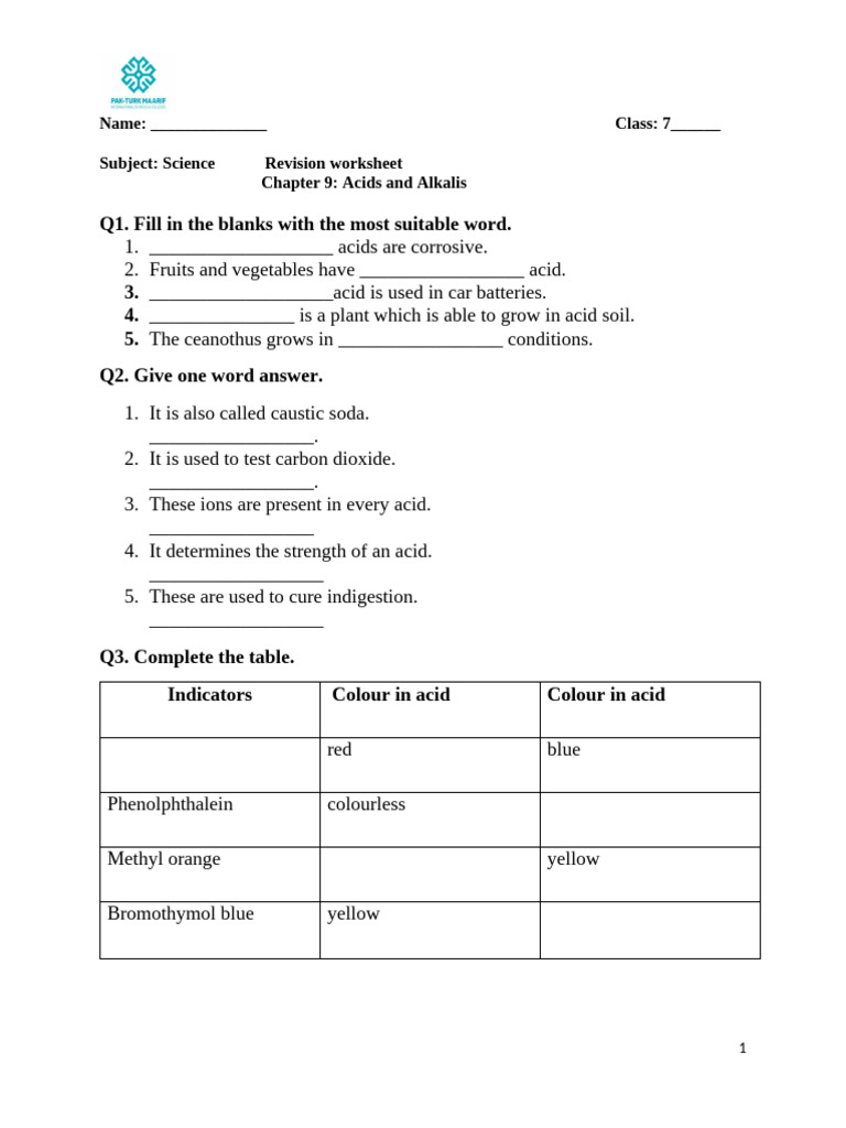 Revision Worksheet Unit 9 | PDF