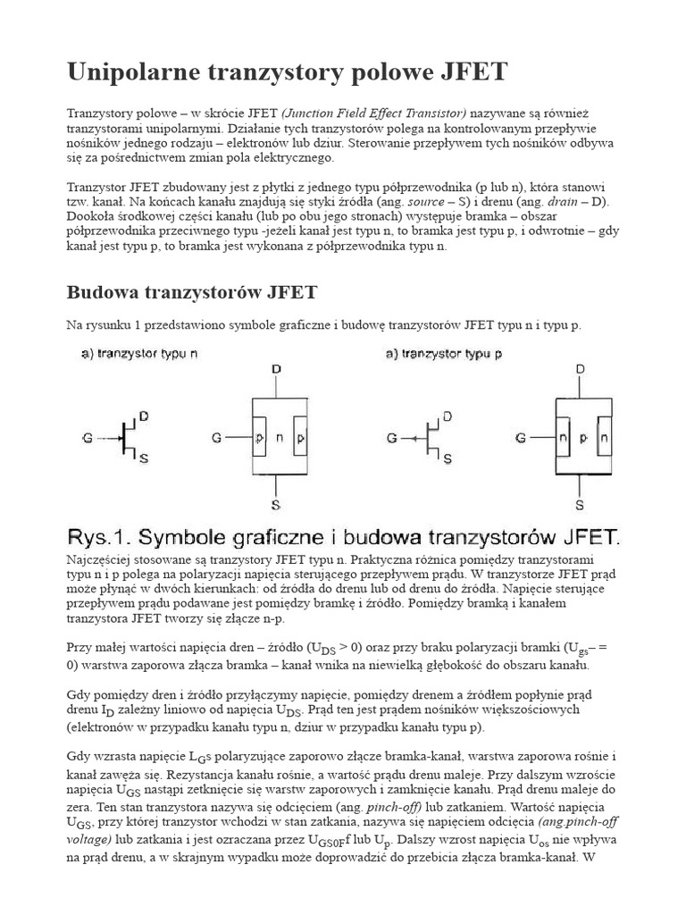 Unipolarne Tranzystory Polowe JFET | PDF