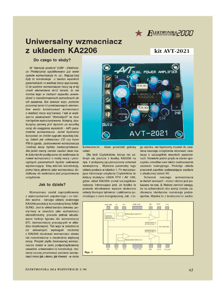 Uniwersalny Wzmacniacz Z Układem KA2206 | PDF