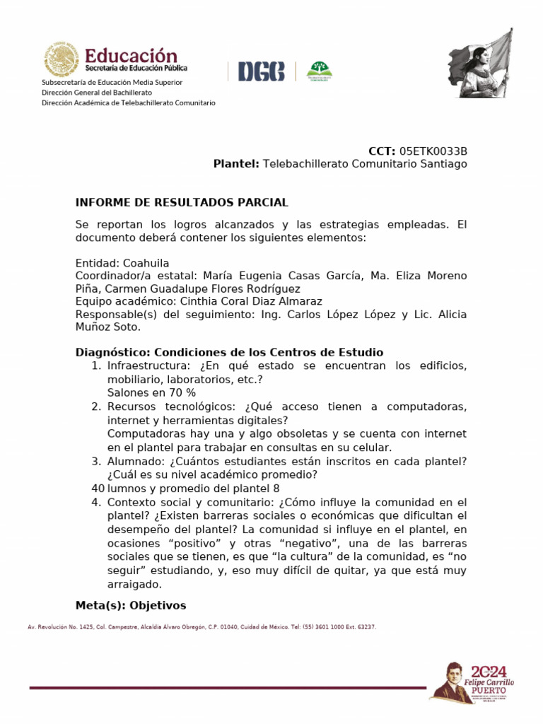 CCT - Formato Informe Parcial Santiago | PDF