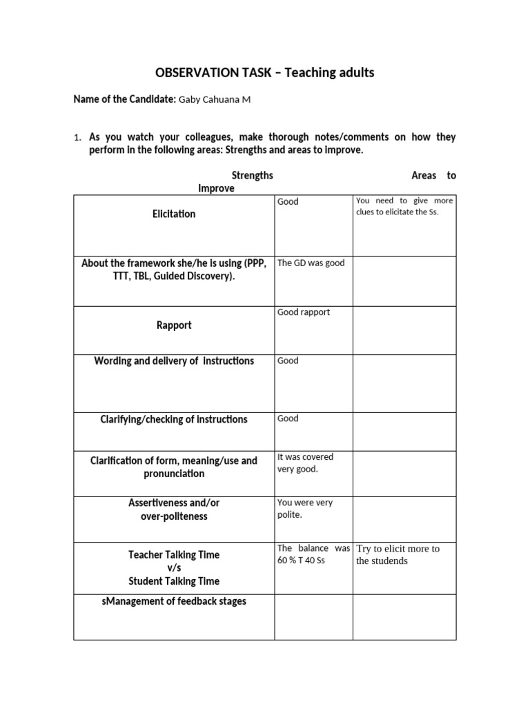 OBSERVATION TASK Gab Cah | PDF | Learning | Fluency