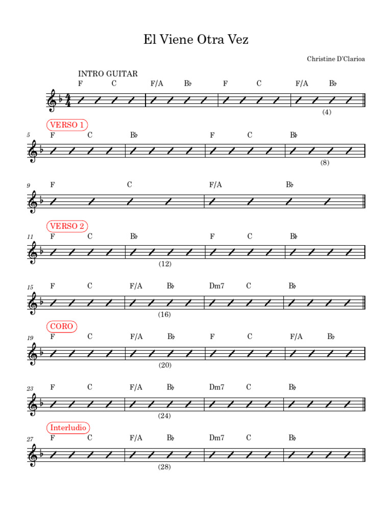 Acordes y letra: El Viene Otra Vez | PDF