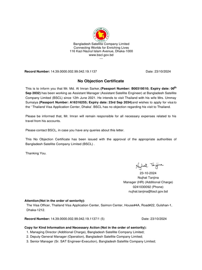 Bangladesh Satalite Company NOC Letter | PDF | International Law ...