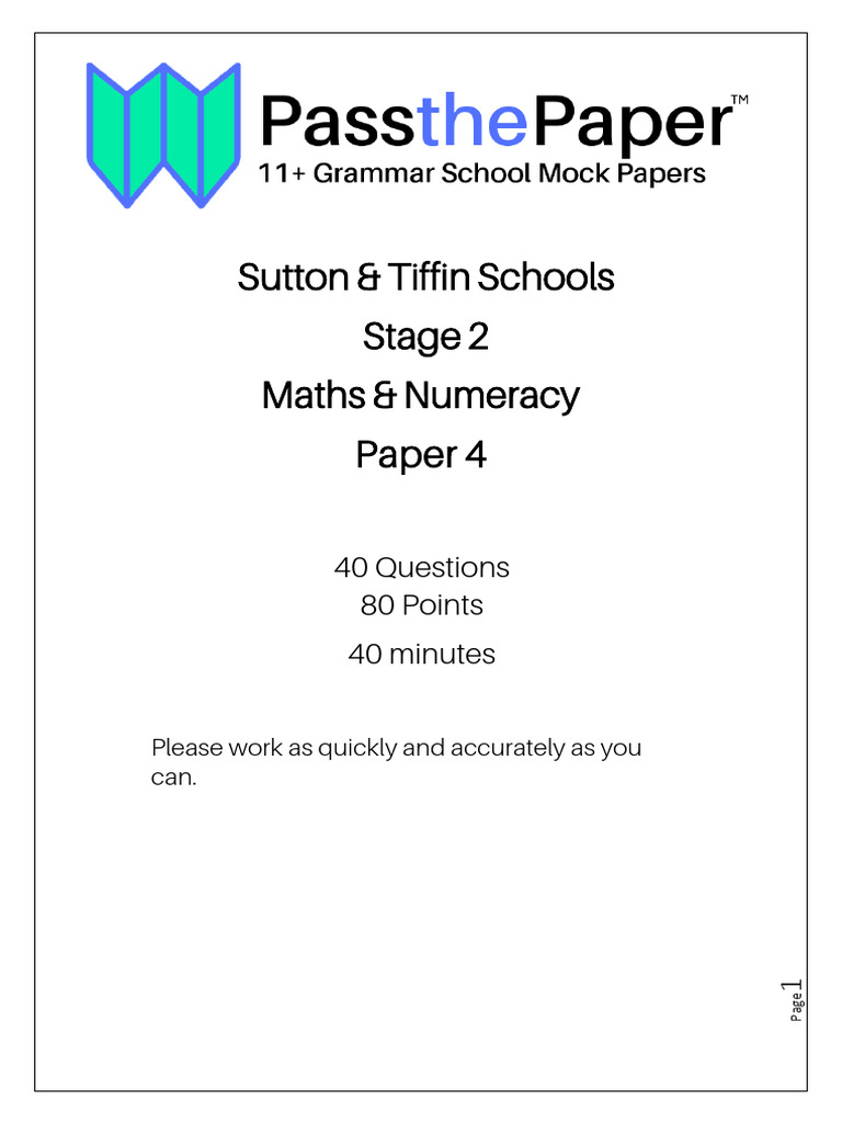 Sutton and Tiffin Stage 2 Maths Paper 4 | PDF | Arithmetic | Mathematics