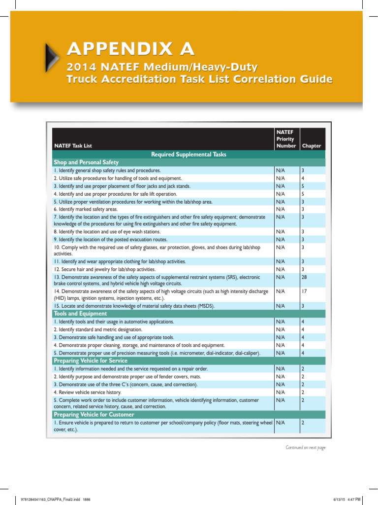 2014 NATEF Medium Heavy Duty Task List Correlation | PDF | Anti Lock ...