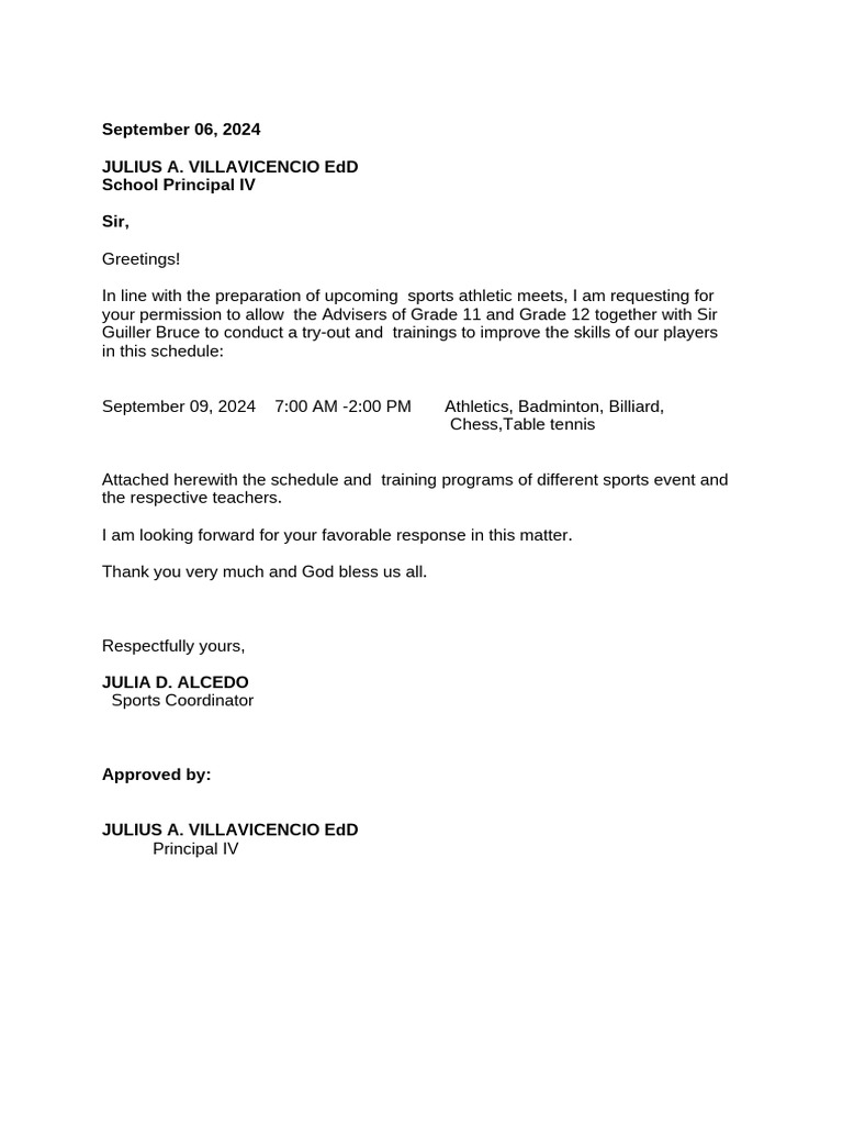 Request Letter Tryout-Training | PDF