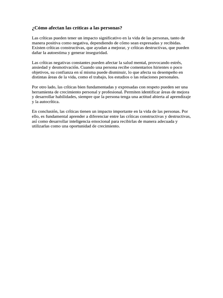 Impacto de las críticas en las personas | PDF