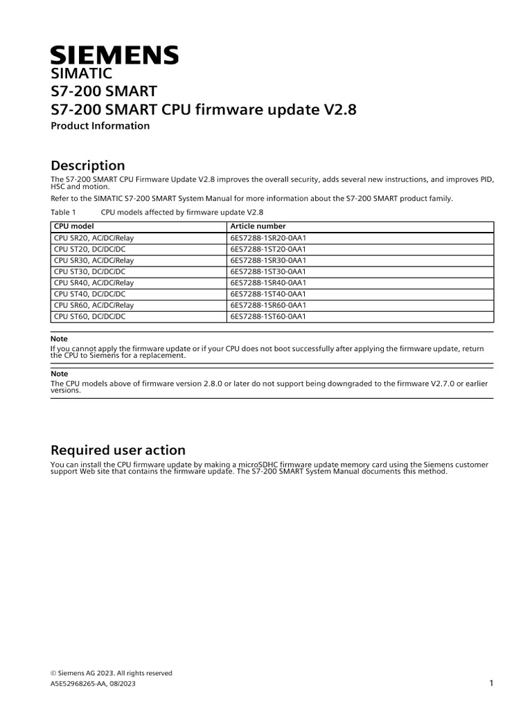 s7-200 Smart Firmware Update Cpu V2 8 en-US | PDF