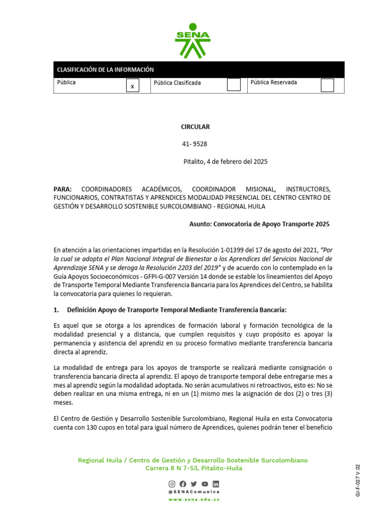 Circular Apoyo Transporte 2025 | PDF
