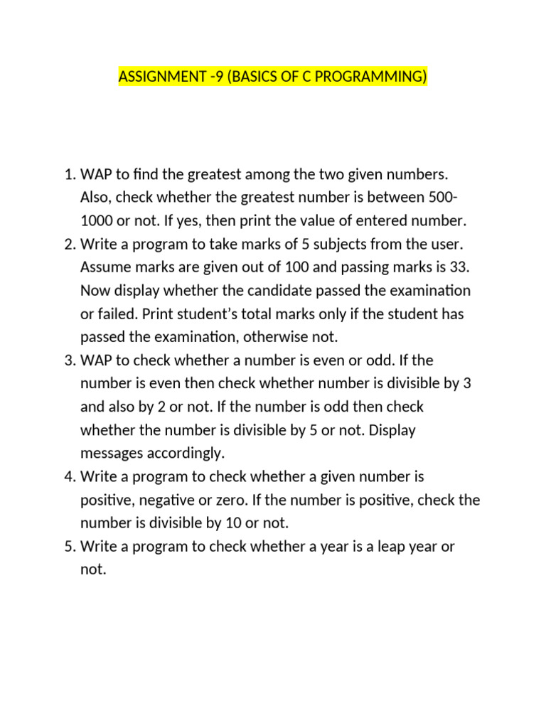 C Programming Basics: Assignment 9 Tasks | PDF