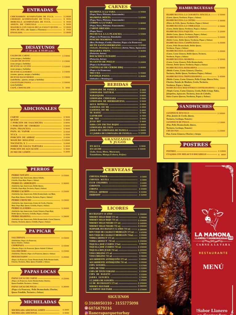 Menú de La Mamona Bucaramanga | PDF | Hamburguesas | Salchicha
