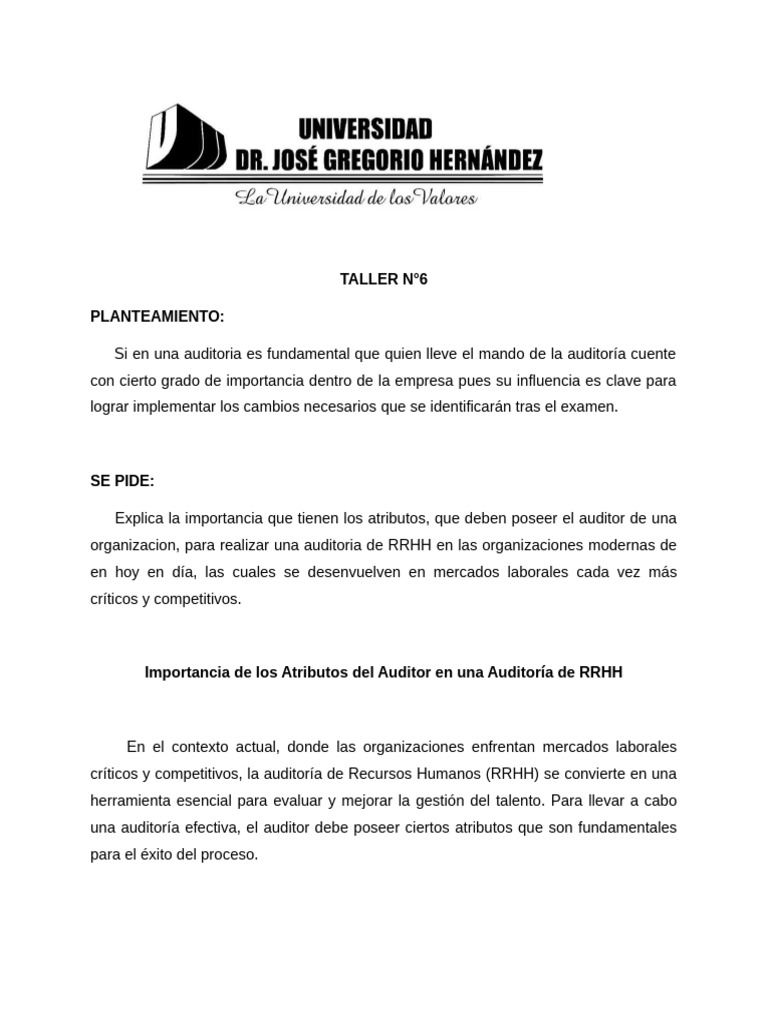 Taller n6 | PDF | Auditoría | Gestión del talento