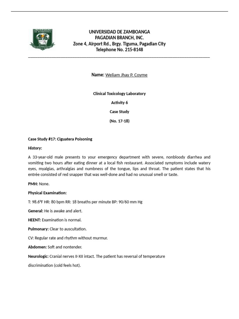 Clinical Toxicology Case Studies | PDF | Diseases And Disorders ...