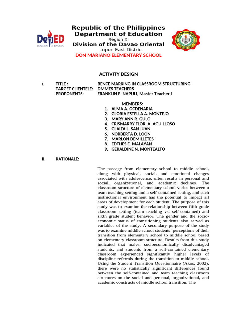 Bence Marking Activity Designs | PDF | Benchmarking | Project Management