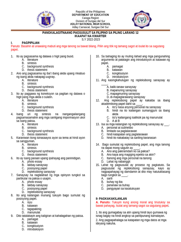 Q4 Midterm Exam Sa FPL | PDF