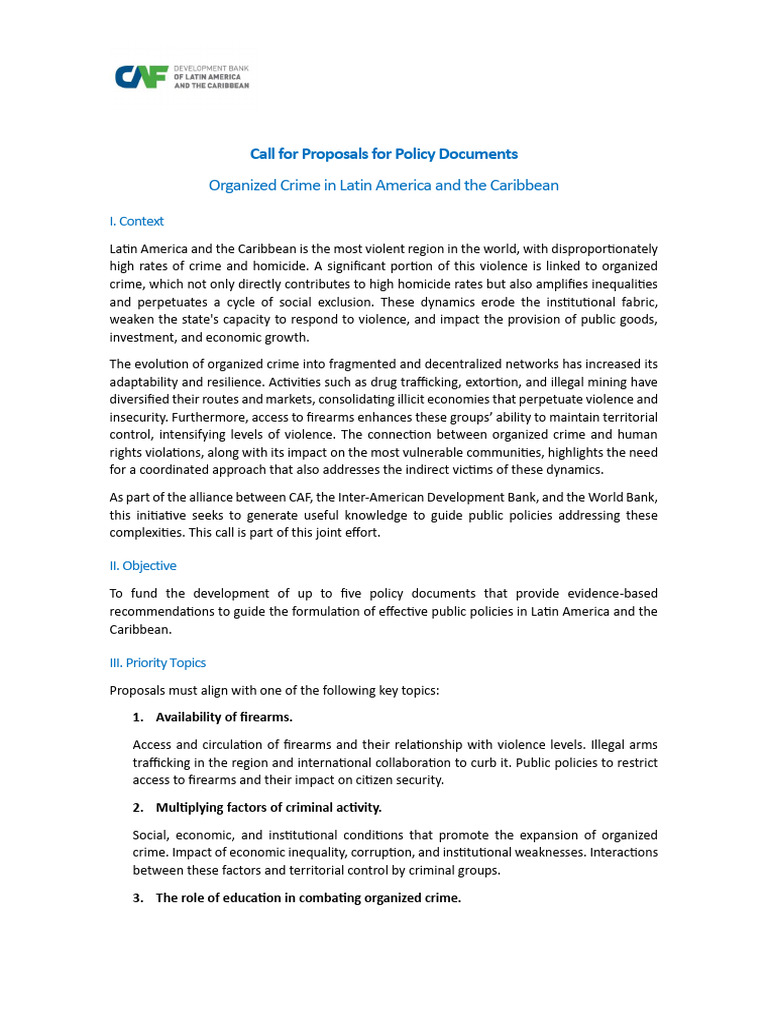 Call For Proposals For Policy Documents Organized Crime in Lac | PDF ...