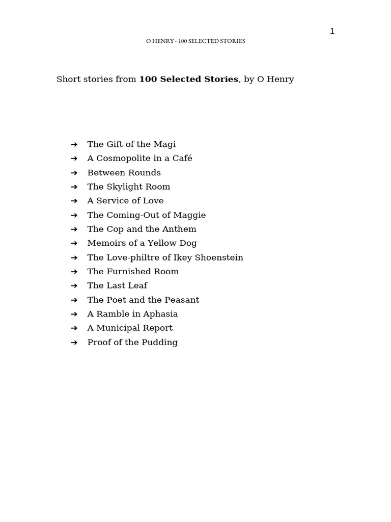 Short Stories From 100 Selected, by Henry | PDF