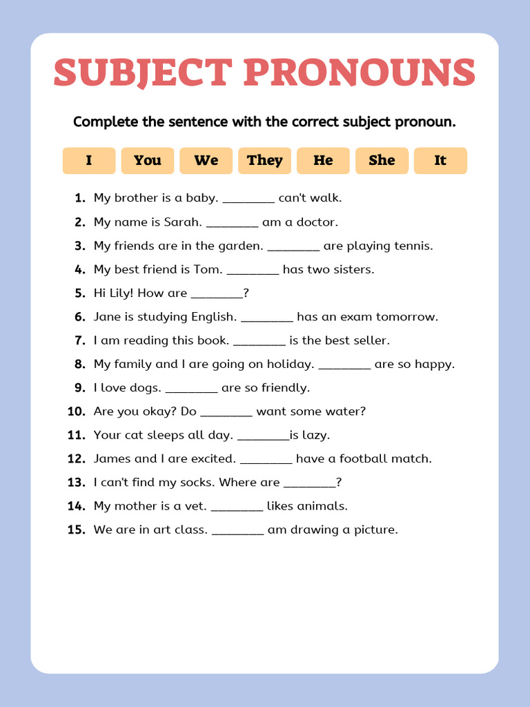 Subject Pronouns Exercise | PDF