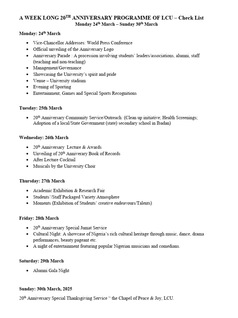 A Week Long 20th Anniversary Programme of Lcu | PDF