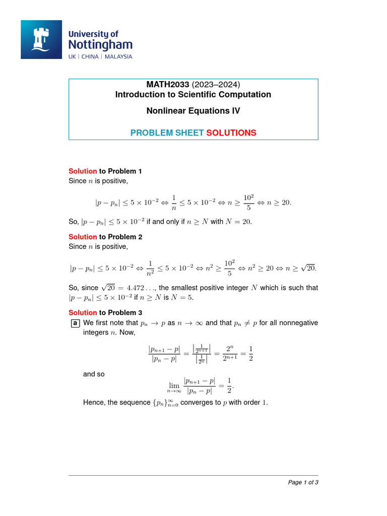 Nonlinear Equations IV Problem Sheet Solutions | PDF | Elementary Mathematics | Discrete Mathematics