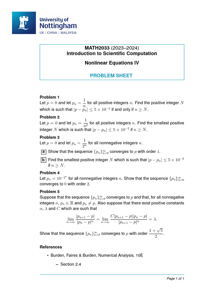 Nonlinear Equations IV Problem Sheet | PDF