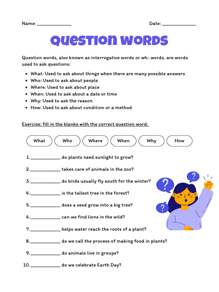 Question Words English Worksheet | PDF