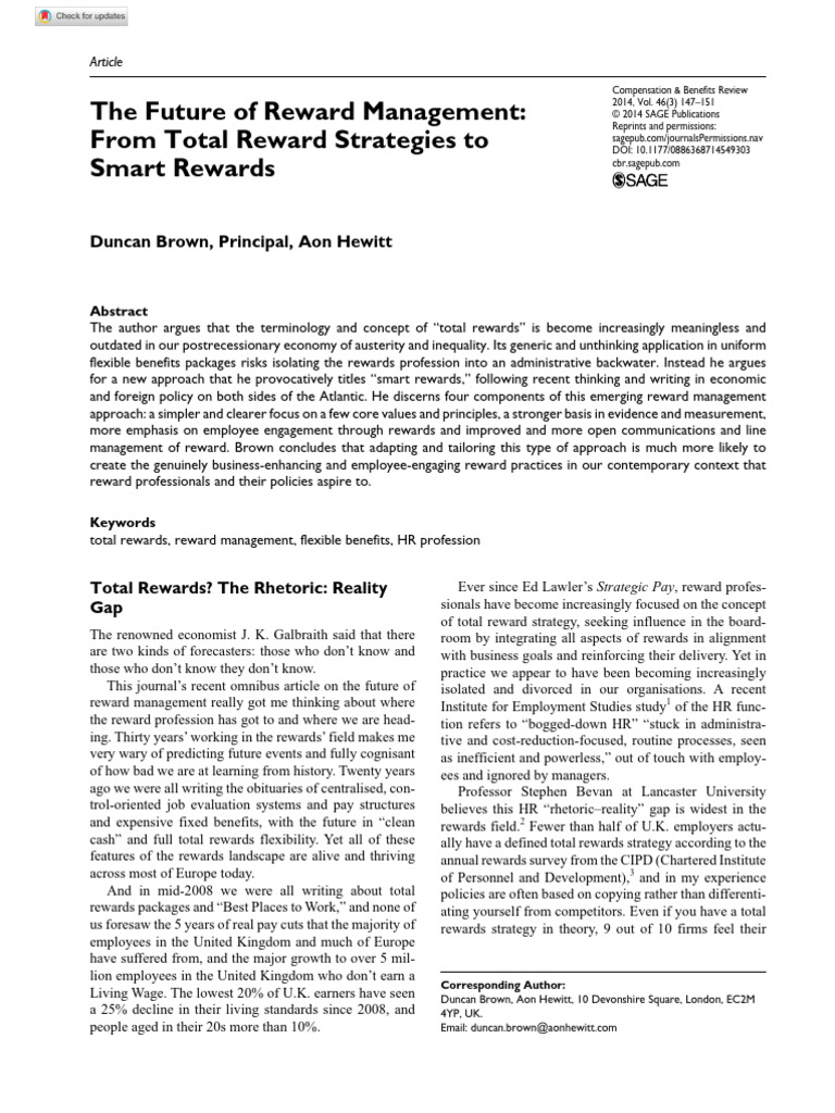 Brown 2014 The Future of Reward Management From Total Reward Strategies ...