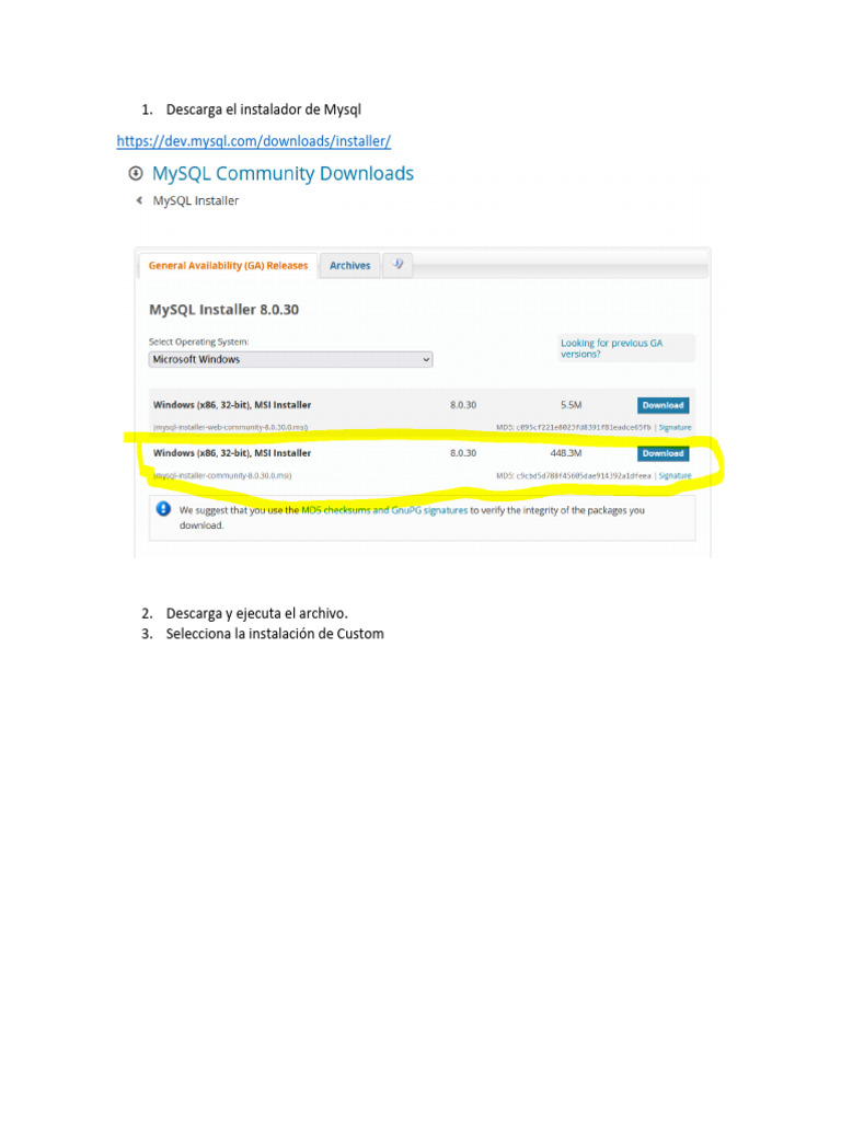 0 Instalación de Mysql y WorkBench | PDF