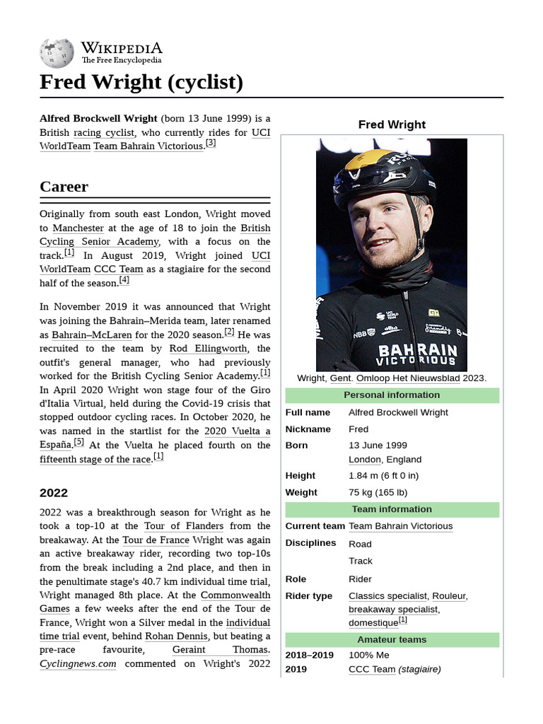 Fred Wright: British Cyclist Profile | PDF | Road Bicycle Racing ...