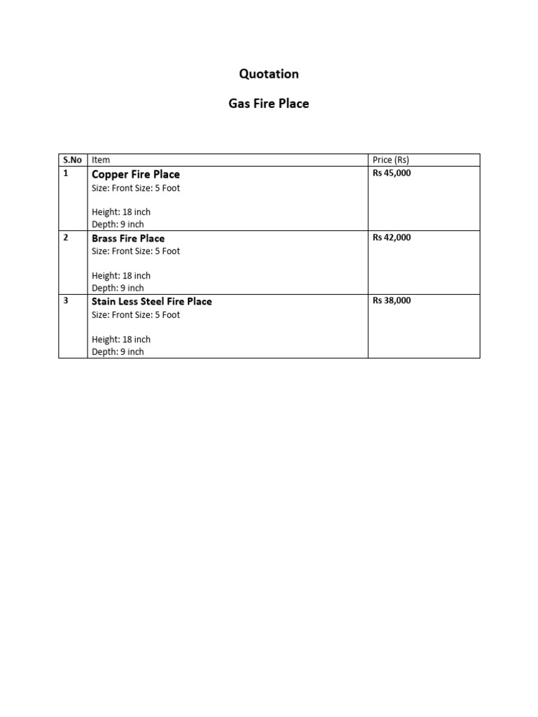 Quotation Gas Fire Place | PDF