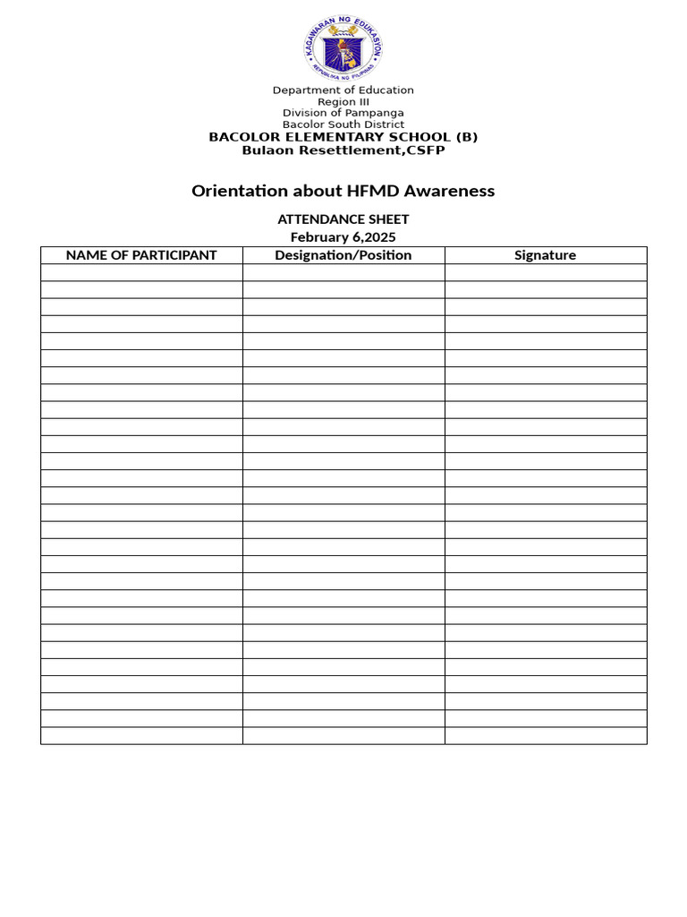 Attendance Sheet Orientation | PDF